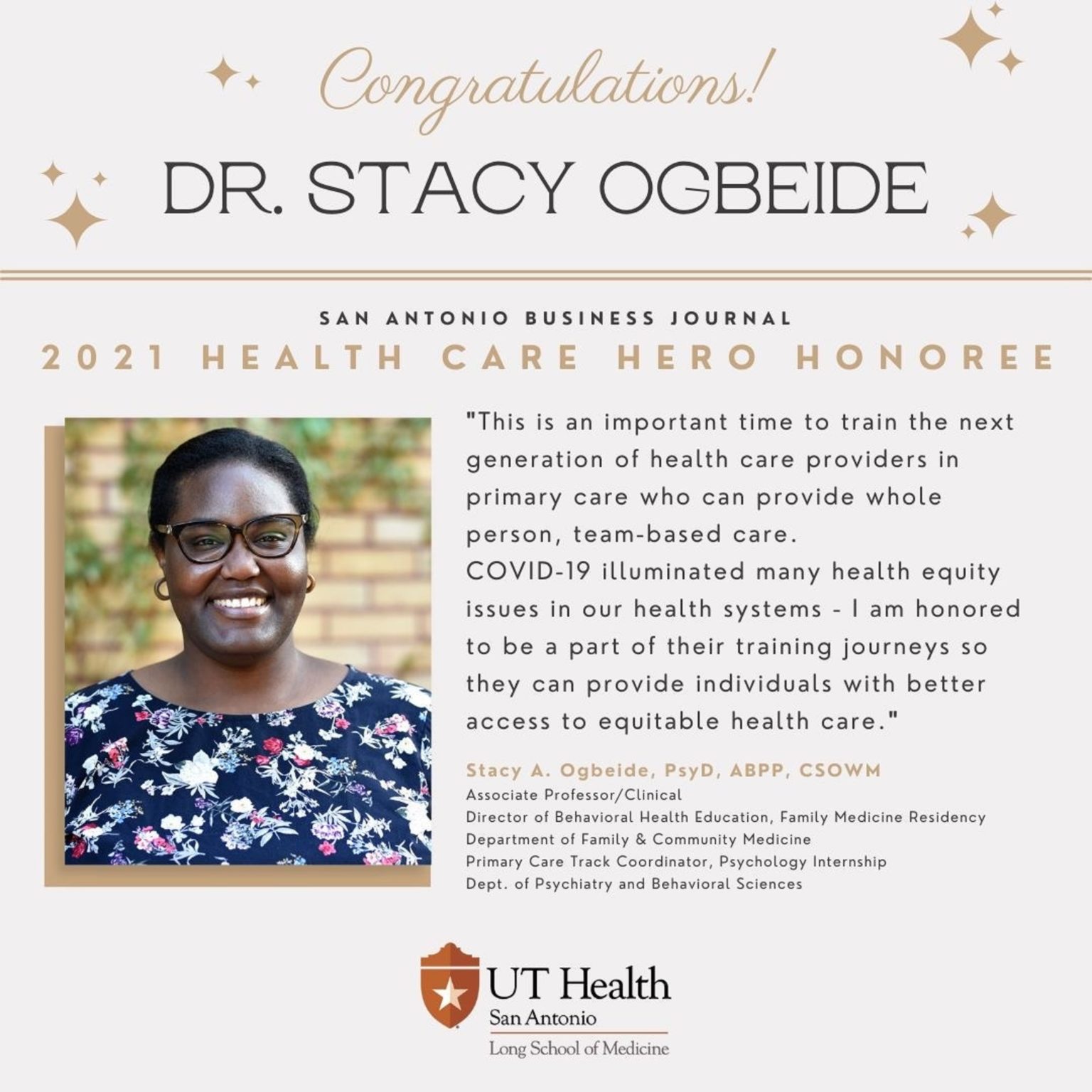 Congratulations Dr. Ogbeide! 2021 Health Care Hero Honoree! - Family ...